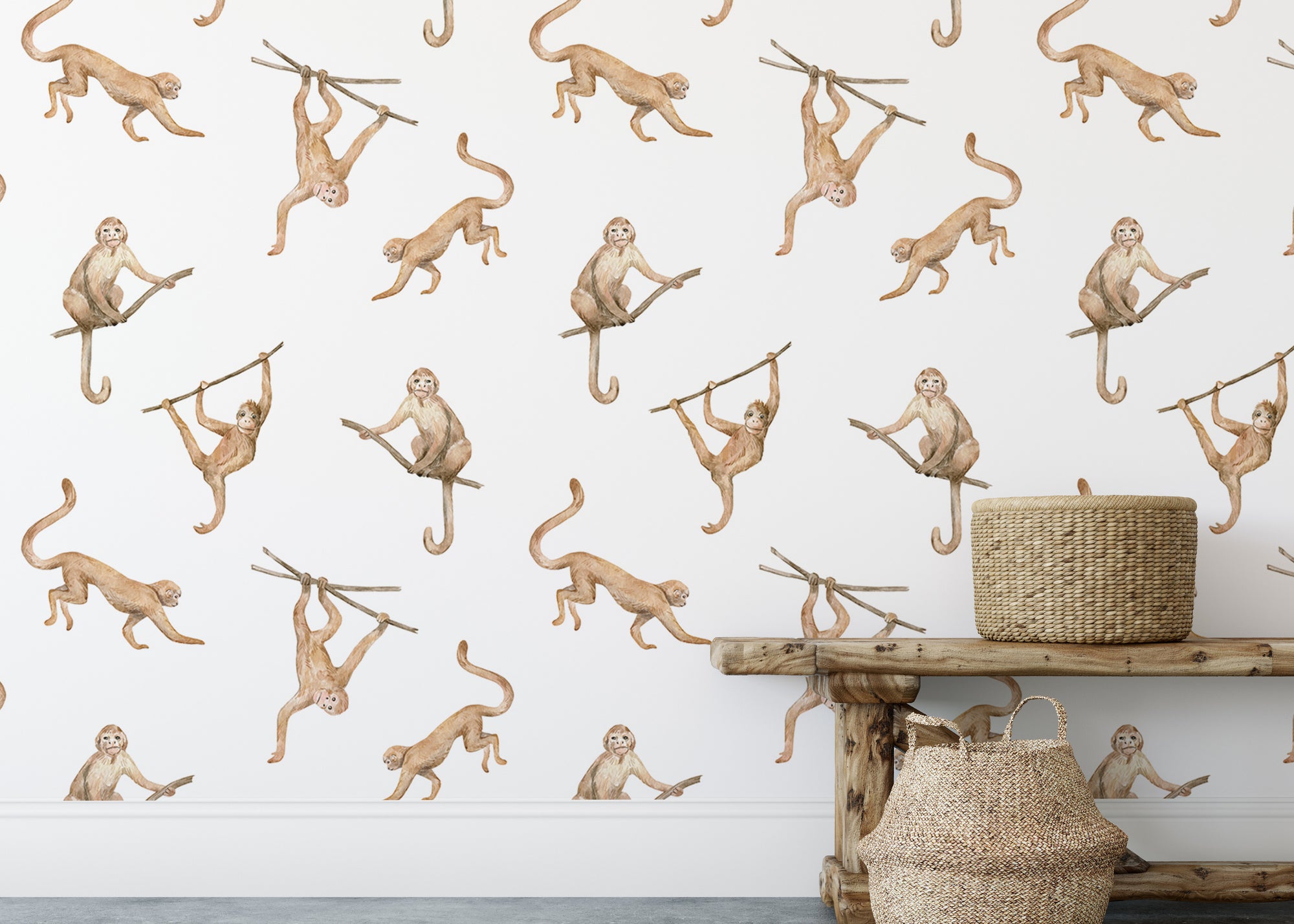 Watercolor Monkey Pattern Wallpaper Style – Wallanza