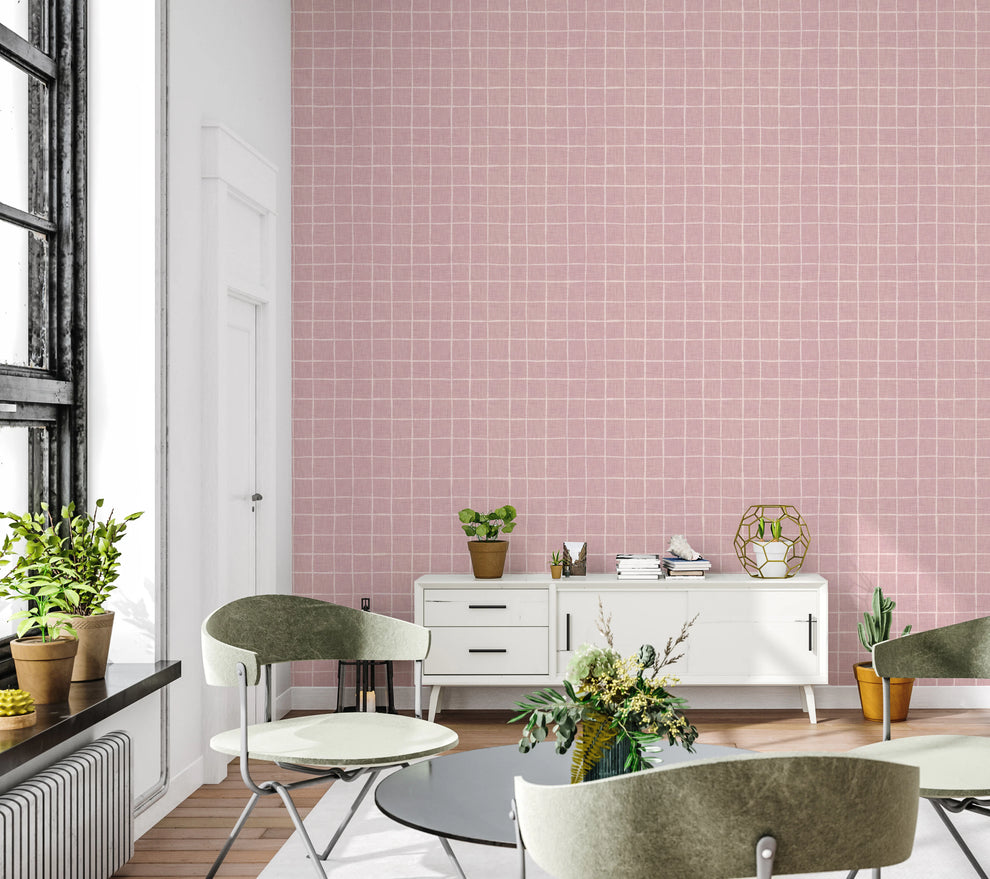 Rose Quartz Grid Wallpaper: Minimalist & Calming Design