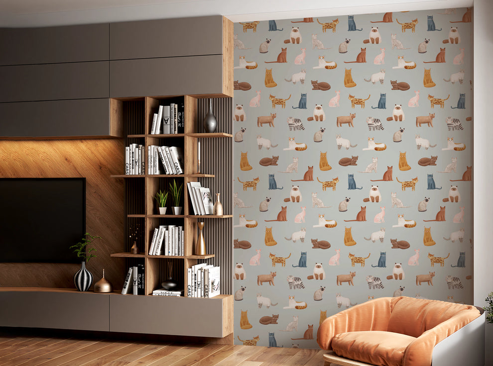 Cool Cats Wallpaper: Blue Cat Pattern for Walls