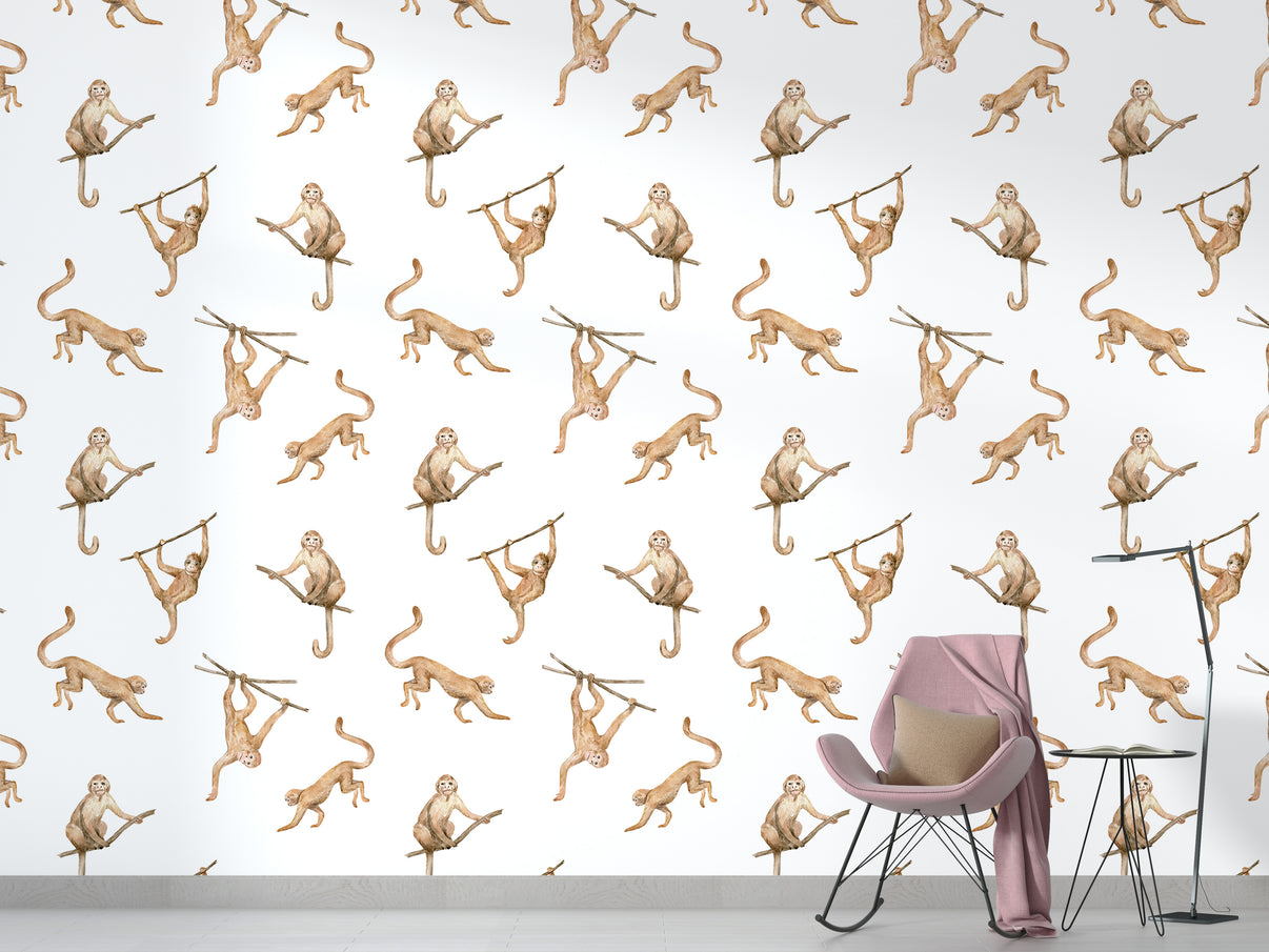 Watercolor Monkey Pattern Wallpaper Style – Wallanza