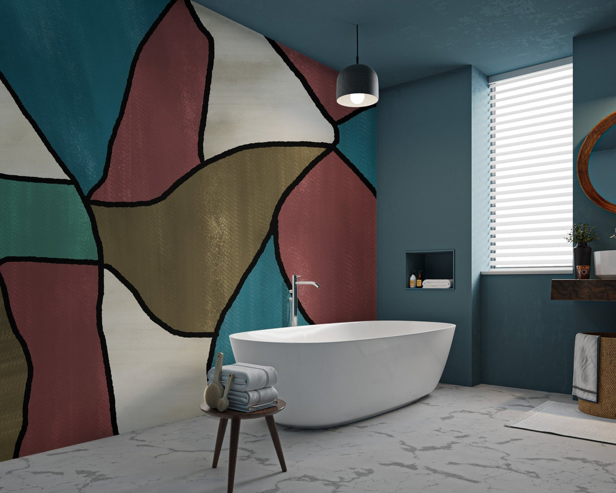3D Abstract Geometric Wall Mural with Bold Shapes