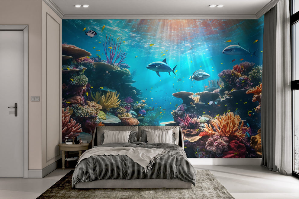 3D Vibrant Underwater Ocean Wallpaper with Coral Reefs