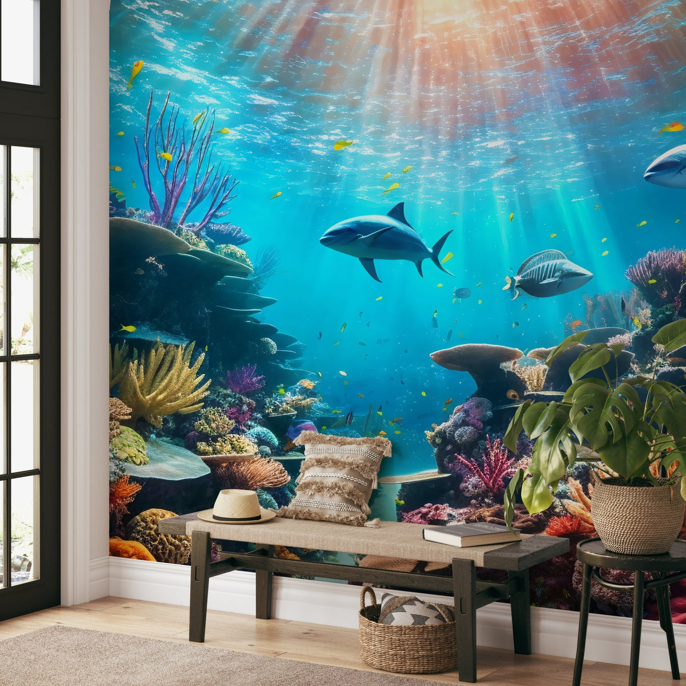 3D Vibrant Underwater Ocean Wallpaper with Coral Reefs