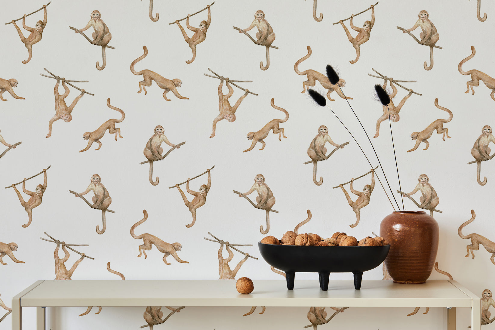 Watercolor Monkey Pattern Wallpaper Style – Wallanza