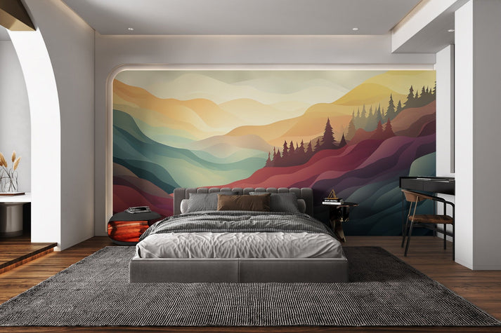 Colorful Abstract Mountain Wall Mural - Vibrant Landscape