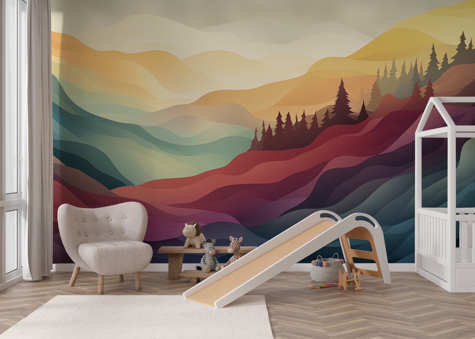 Colorful Abstract Mountain Wall Mural - Vibrant Landscape
