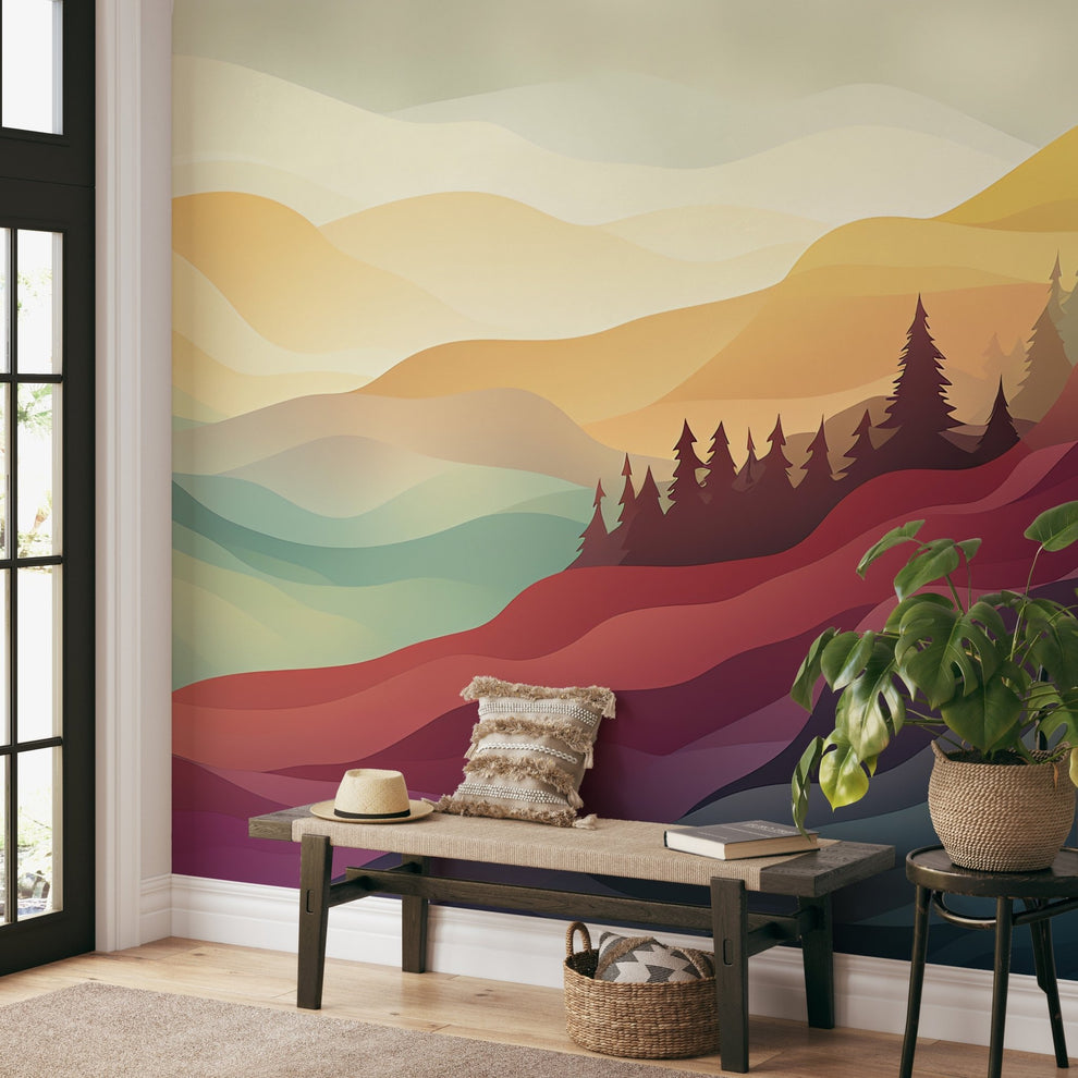 Colorful Abstract Mountain Wall Mural - Vibrant Landscape