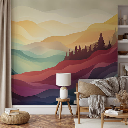 Colorful Abstract Mountain Wall Mural - Vibrant Landscape