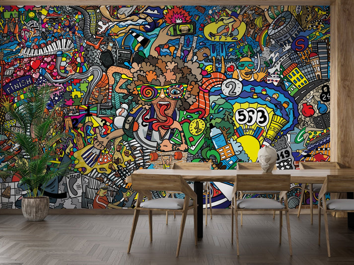 Secure Eclectic Urban Graffiti Mural Wallpaper - Wallanza
