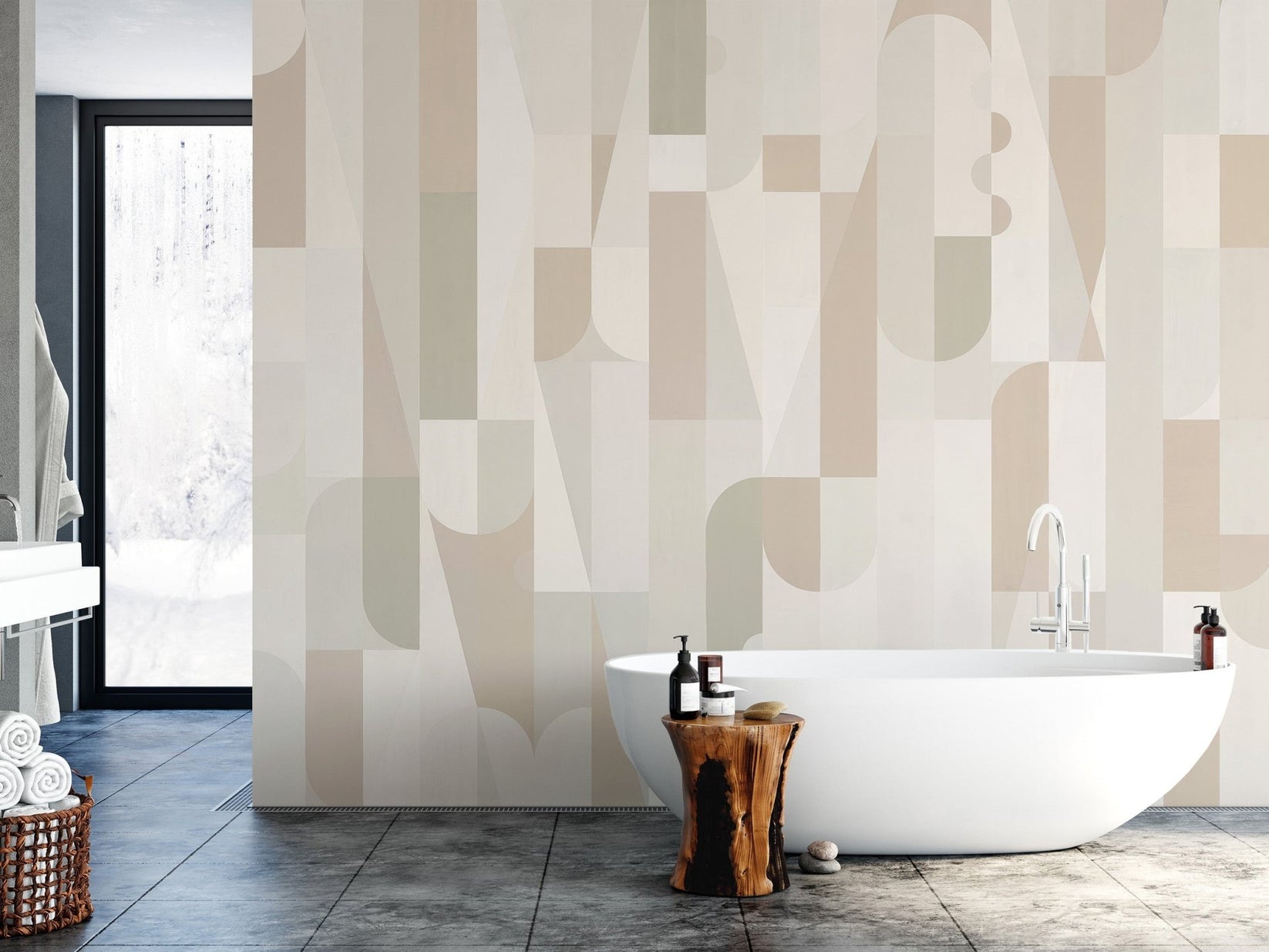 Geometric Sepia Wallpaper Mural for Warm Interior - Wallanza