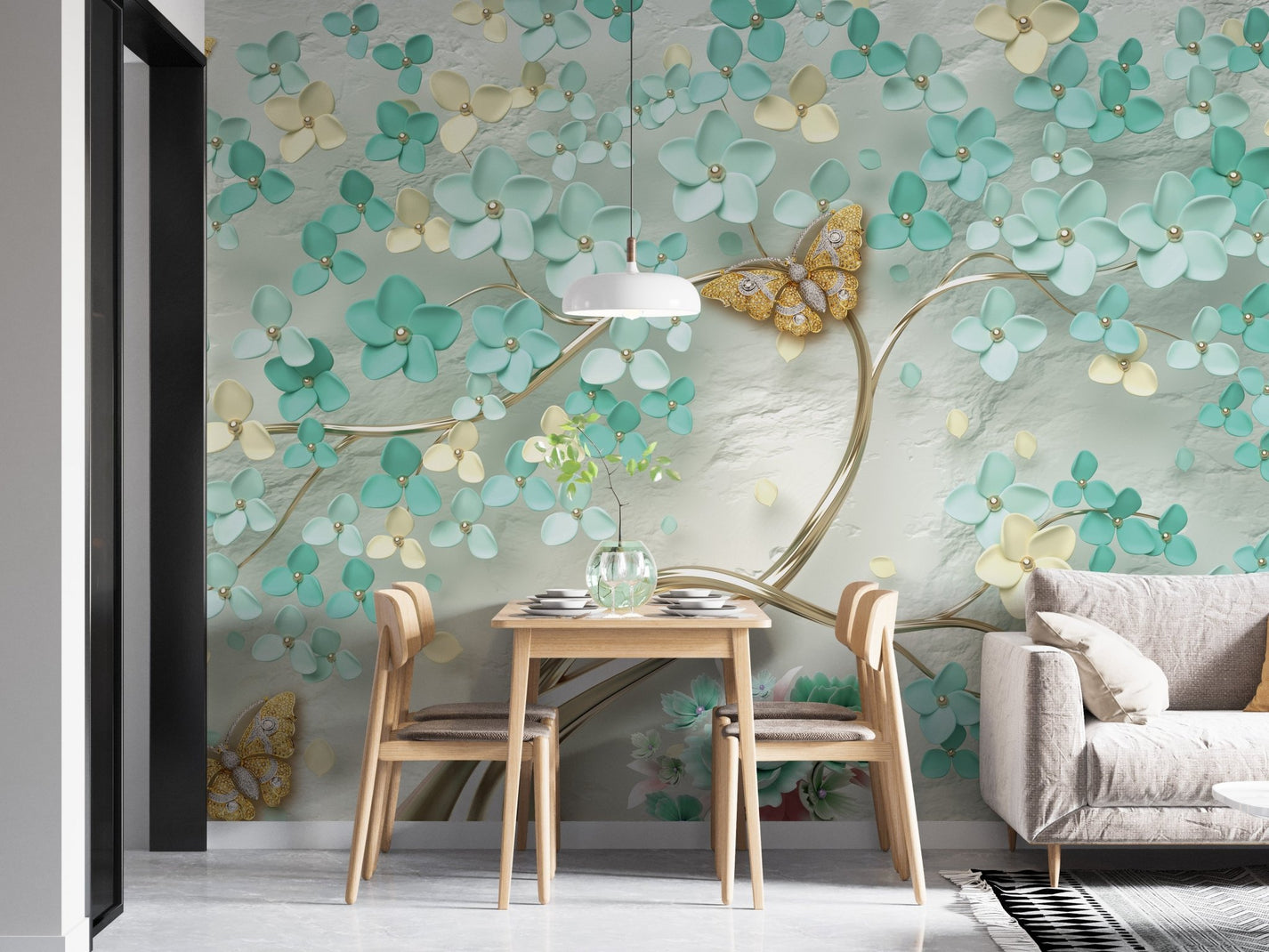 Gilded Butterfly Garden Wall Mural - Luxury Wall Decor