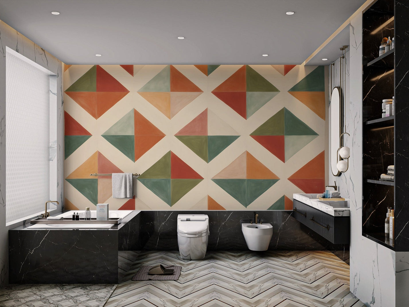 Modern Geometric Pattern Wallpaper – Earthy Chevron Design