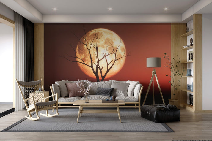 Scarlet Moon Nightscape Wallpaper – Celestial Night Mural