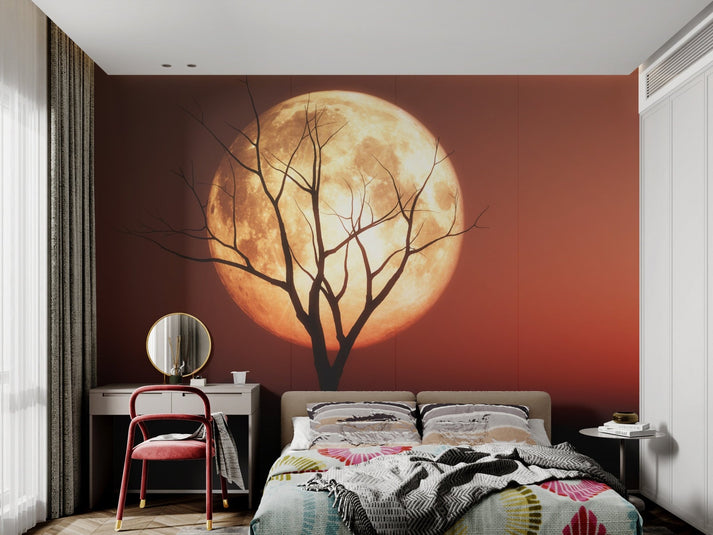 Scarlet Moon Nightscape Wallpaper – Celestial Night Mural