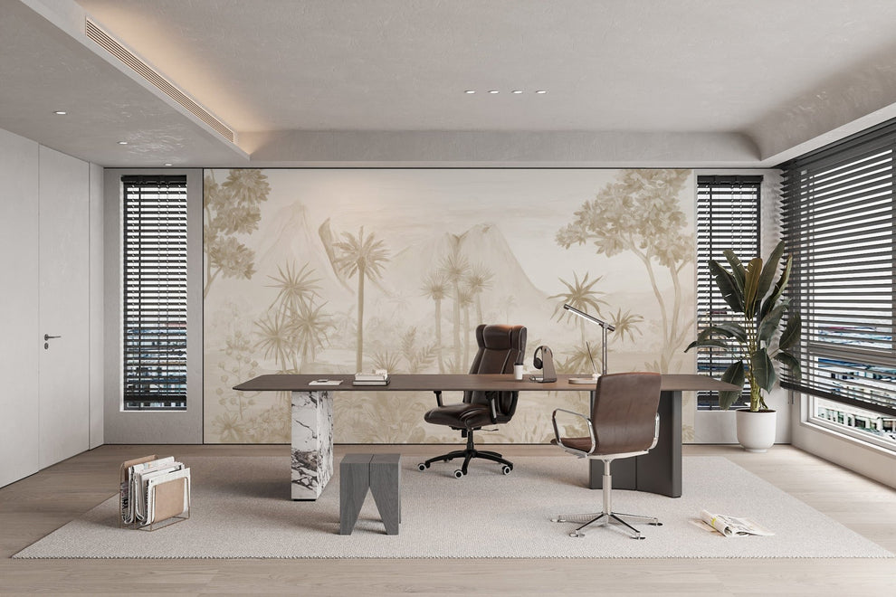 Sepia Jungle Wallpaper Mural - Elegant Tropical Wall Decor