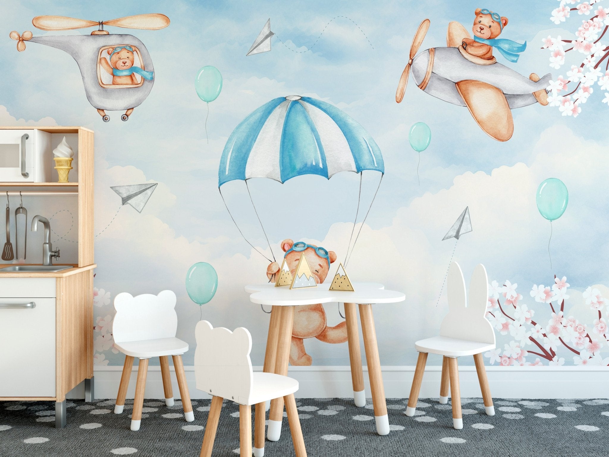 Secure Teddy Pilots Wall Mural for Kids - Wallanza