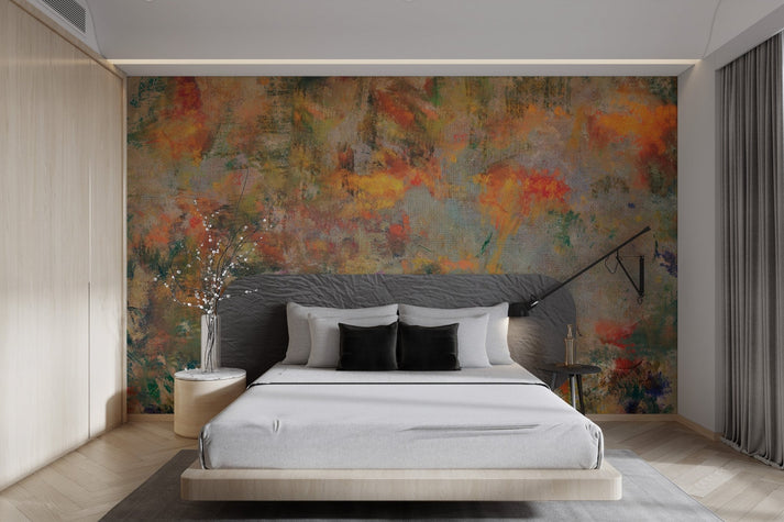 Textured Abstract Floral Wallpaper for Rustic Wall Design