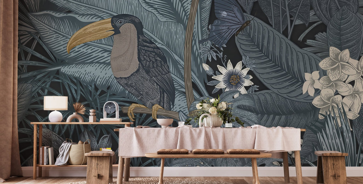 Secure Tropical Toucan Leaves Wallpaper Mural - Wallanza