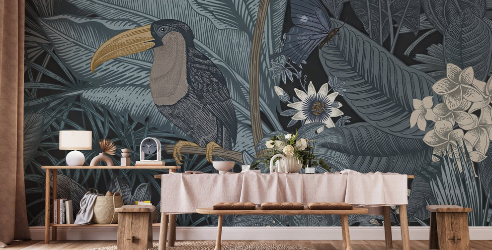 Secure Tropical Toucan Leaves Wallpaper Mural - Wallanza