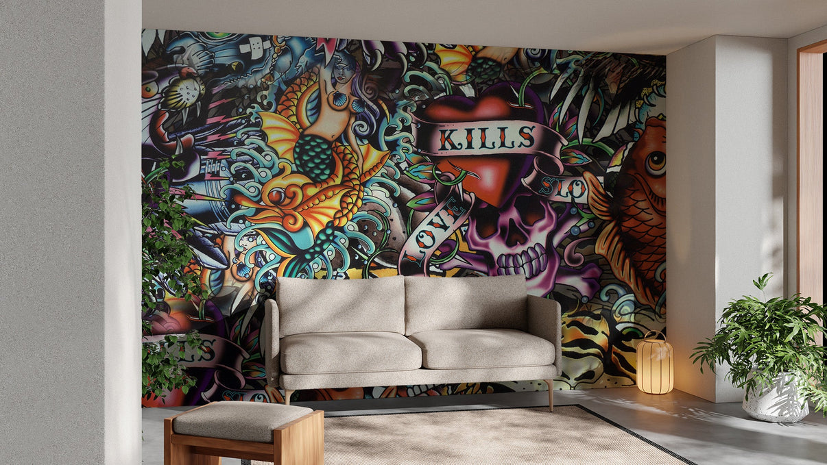 Shop Vibrant Tattoo Style Wall Mural Today - Wallanza