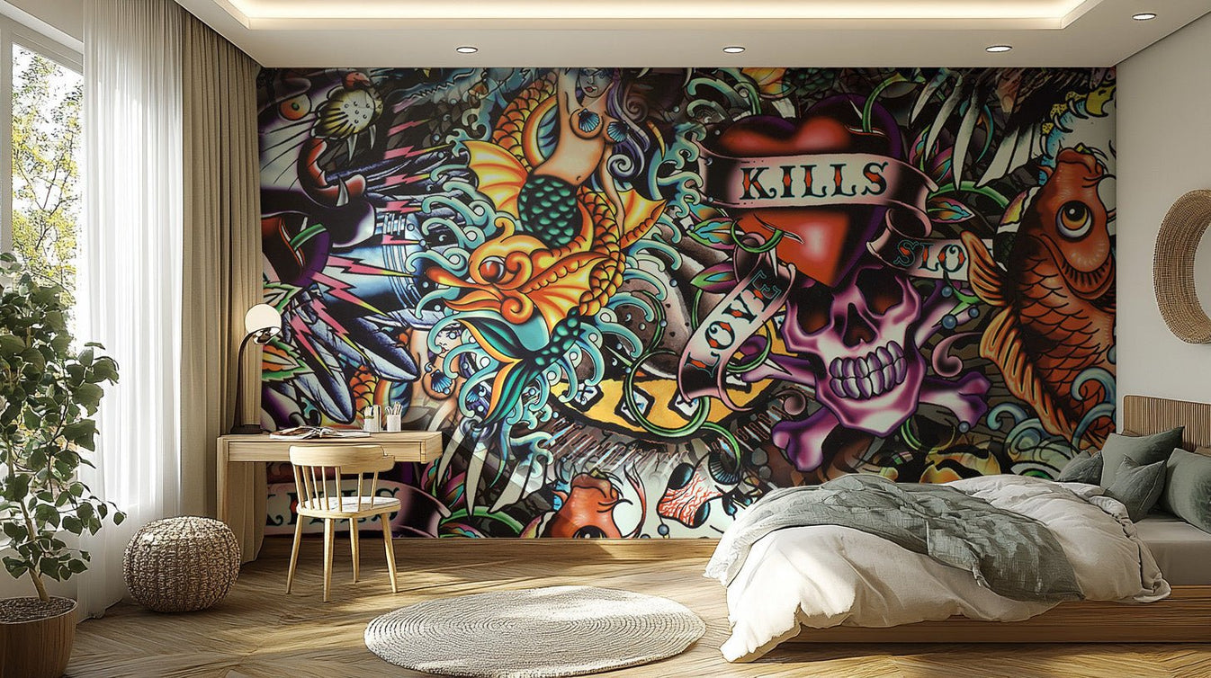 Shop Vibrant Tattoo Style Wall Mural Today - Wallanza