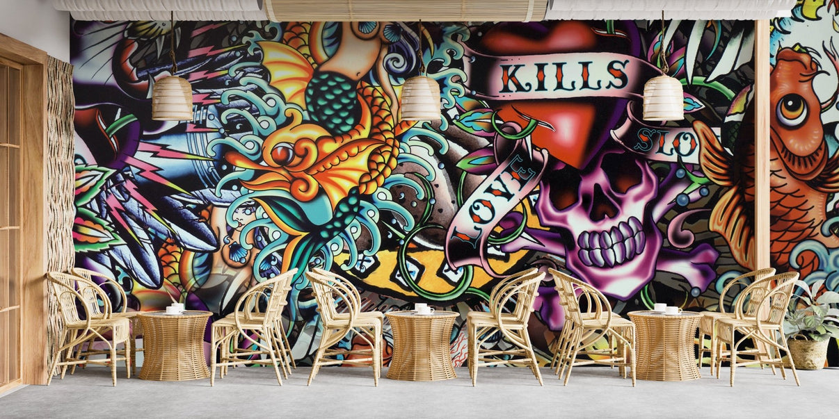 Secure Vibrant Tattoo Style Wall Mural