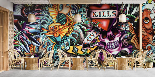 Secure Vibrant Tattoo Style Wall Mural