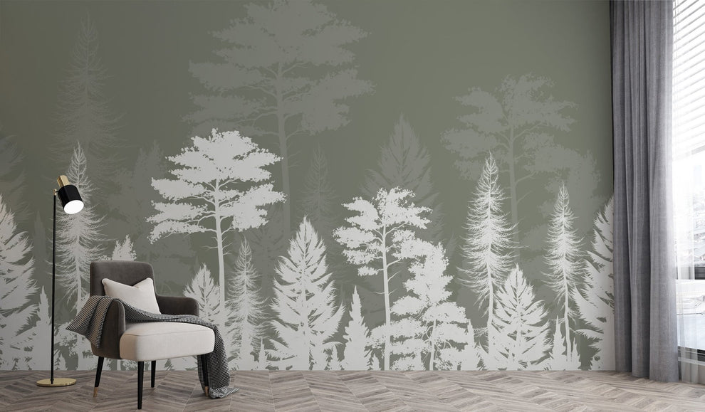 Woods Shadow Wallpaper Mural in Sage Green - Wallanza