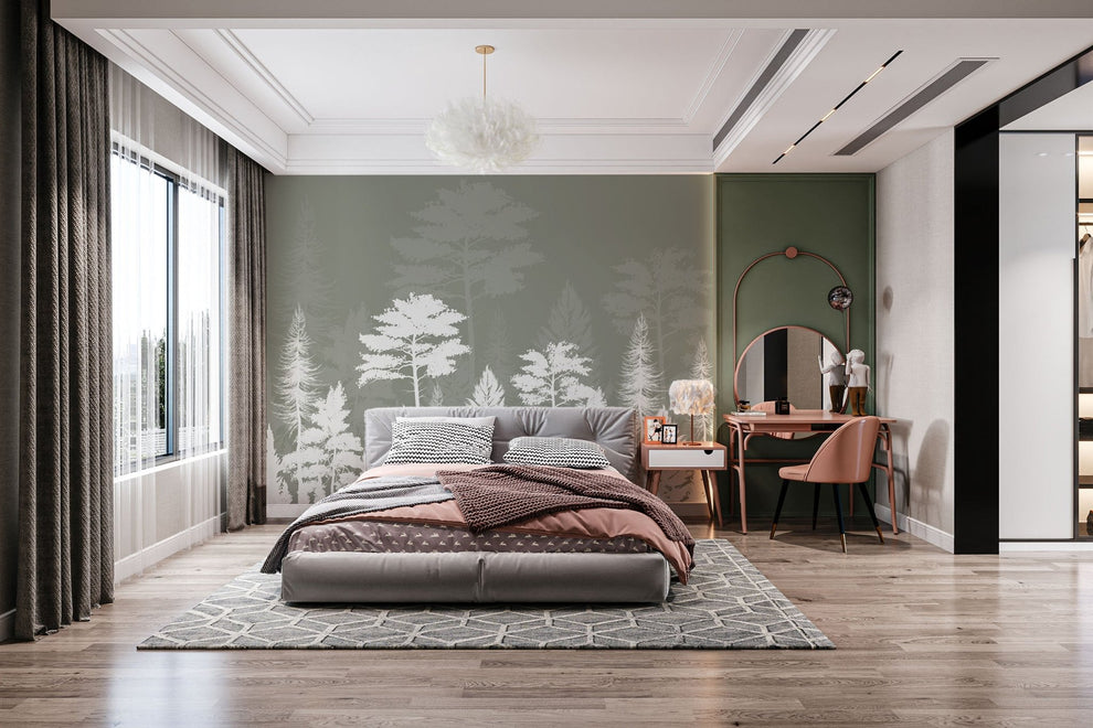 Woods Shadow Wallpaper Mural in Sage Green - Wallanza